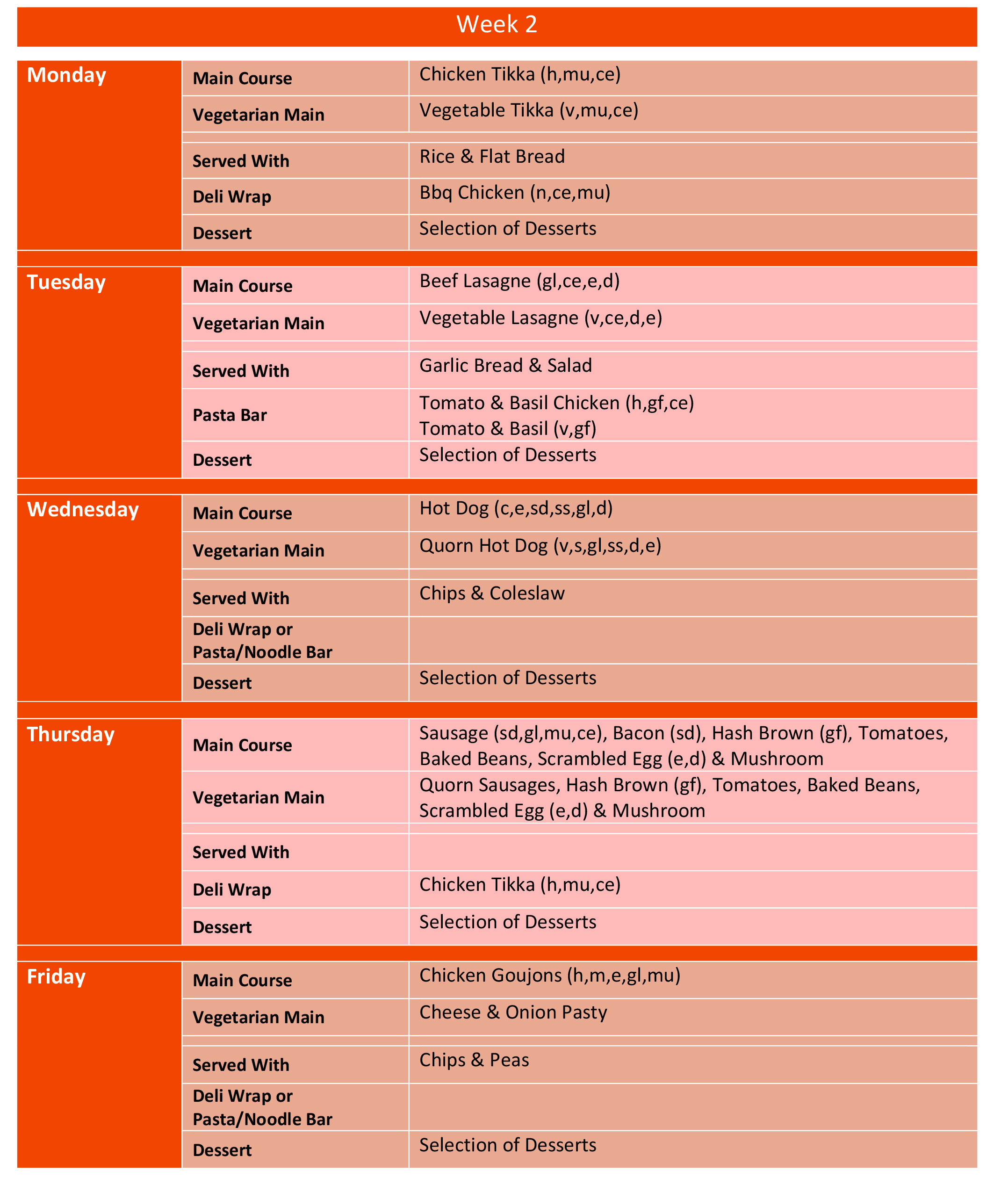 Canteen Menu – Etone College