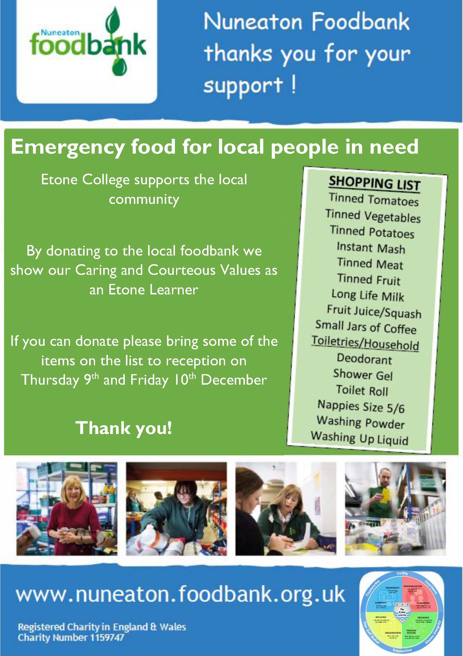 Etone College Nuneaton Foodbank Drive - Etone College